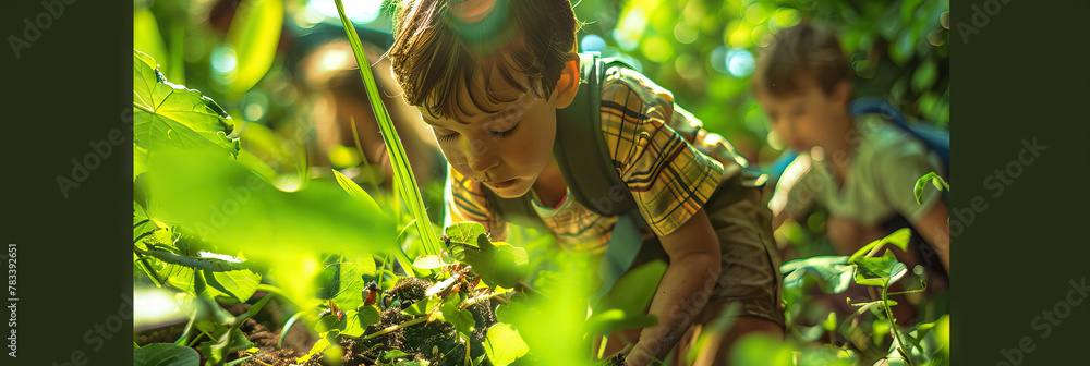 Bug Catching Adventure: Children Exploring a Garden to Catch and Study ...