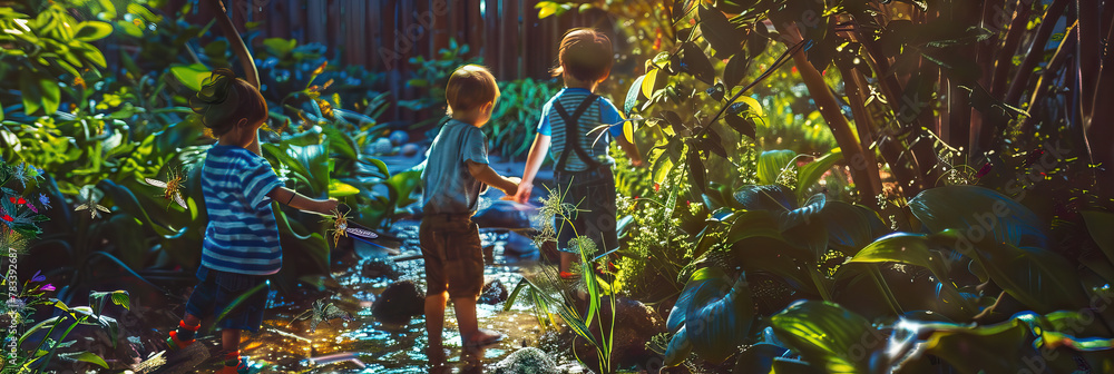 Bug Catching Adventure: Children Exploring a Garden to Catch and Study ...