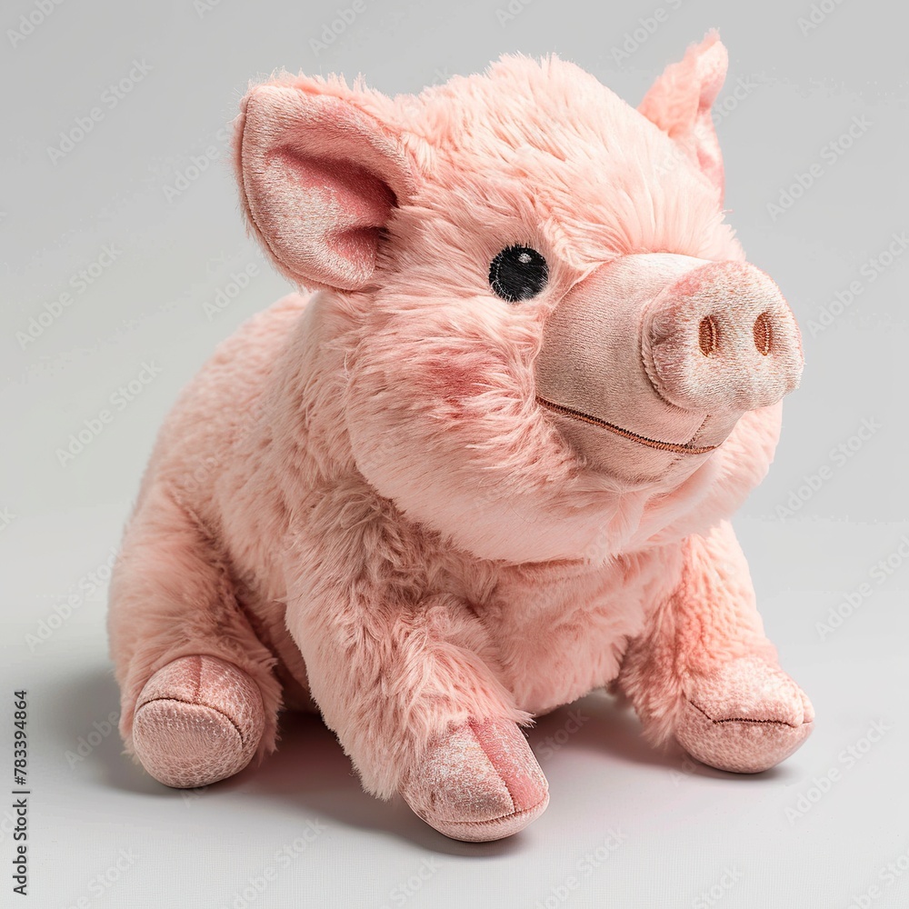 A cute pig plush toy on a white background emanating an aura of ...