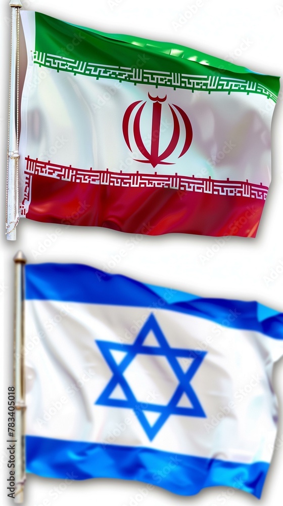 A realistic photo of the Iranian flag and Israeli flag side by side on ...