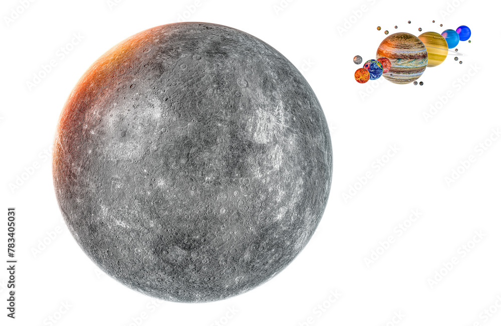 Mercury and solar system, 3D rendering isolated on transparent ...
