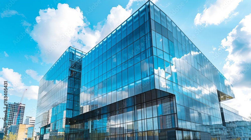 modern business center with sleek glass facades reflecting the sky and ...
