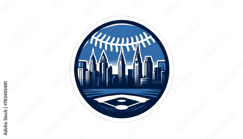Dynamic New York City Skyline and Baseball Emblem with Stylized ...