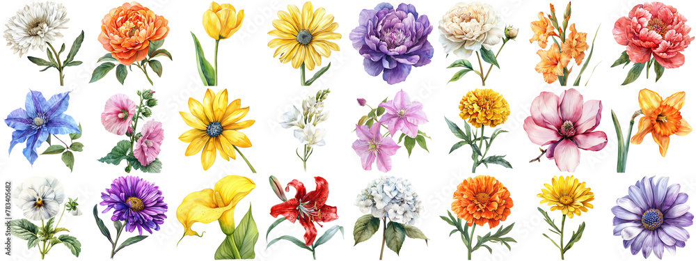 Watercolor flower set isolated background. Various floral collection of ...