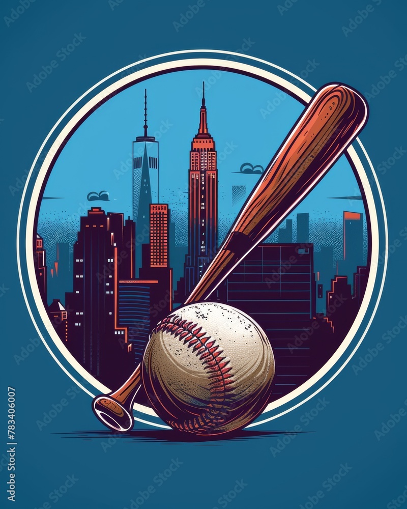 Stylized Baseball Bat and Ball with New York City Skyline Inside a ...