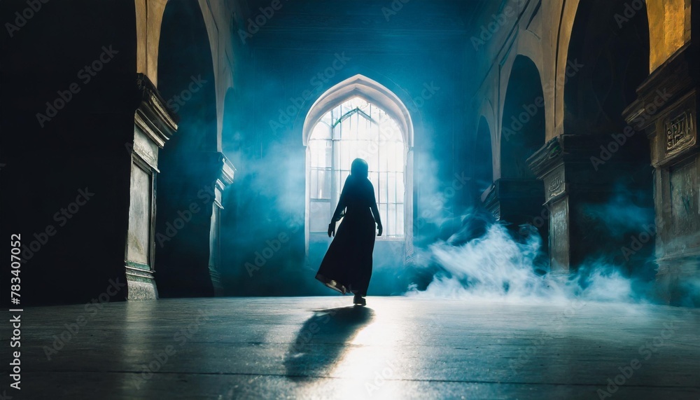 human soul walking in a dark space haunted silhouette of a ghost ...