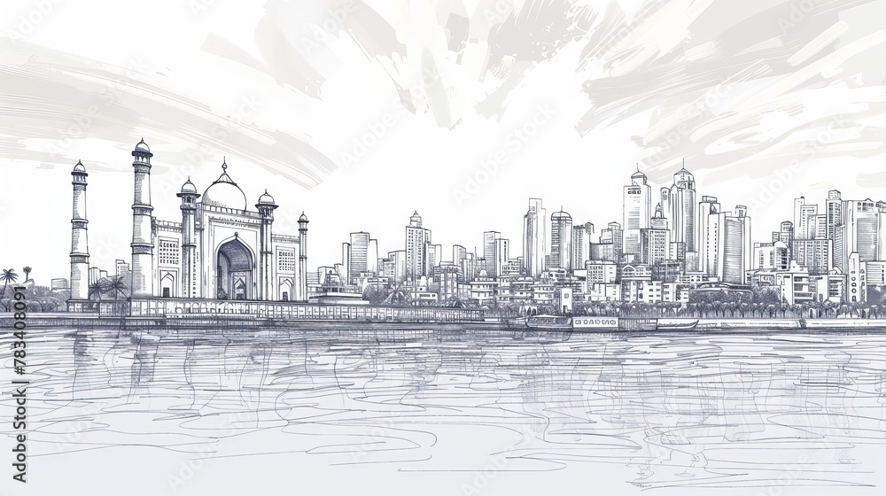 A panoramic sketch in vector art showcasing the skyline landscape of ...