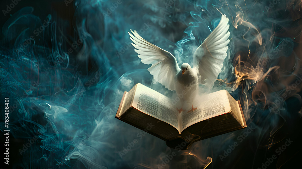 Holy spirit and holy scriptures, dove on the holy bible, gift of the ...