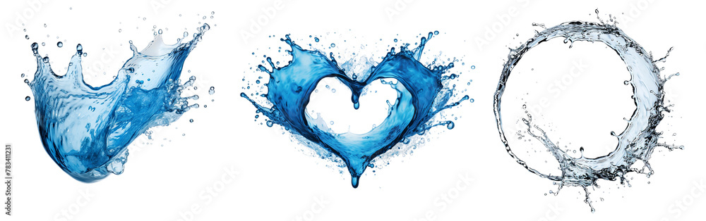 water splash in a circular and a heart shape, isolated on a transparent ...