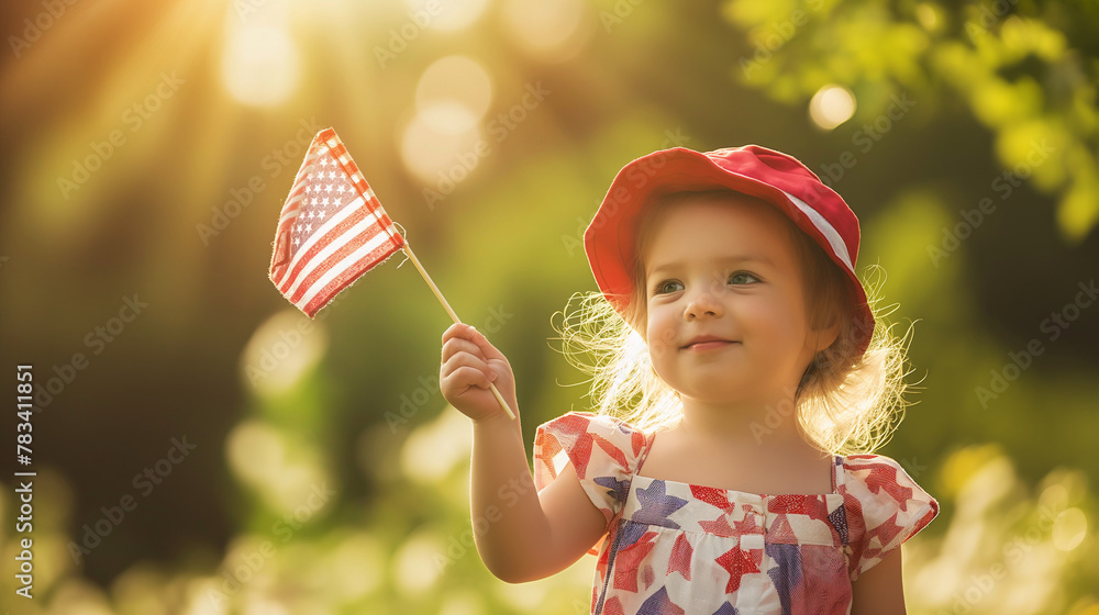 A small child dressed in a patriotic outfit waves a tiny American flag during a Memorial Day ...