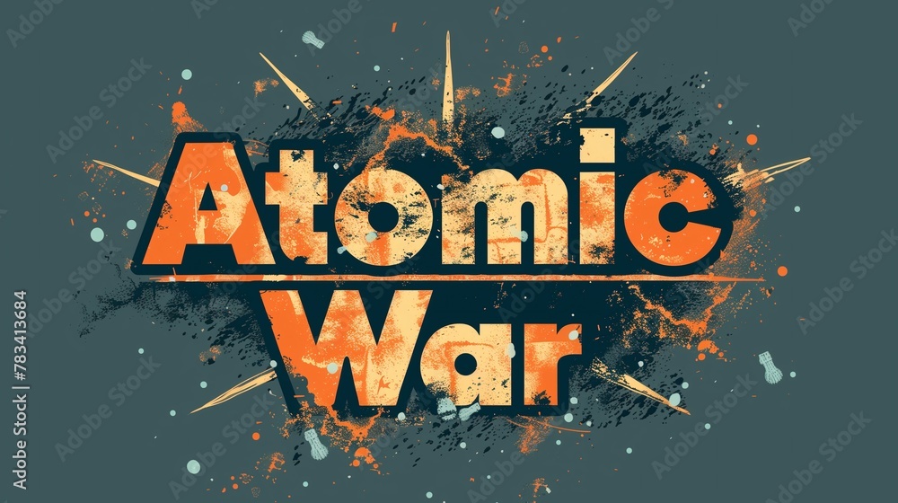 A logo featuring the words "Atomic War" written in an old fashioned ...