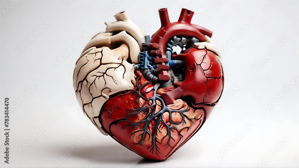 Cardiac Cadence: Close-Up of a Human Heart with Blood, on a White ...