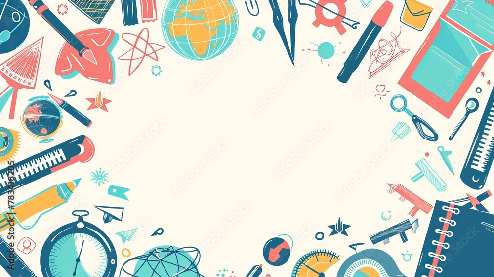 Vector frame/border for education in schools featuring a globe, pencils ...