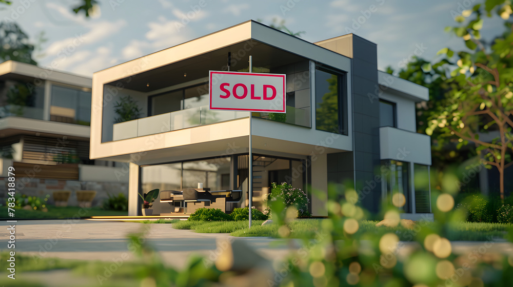 A minimalist home with a simple SOLD sign out front, showcasing modern ...