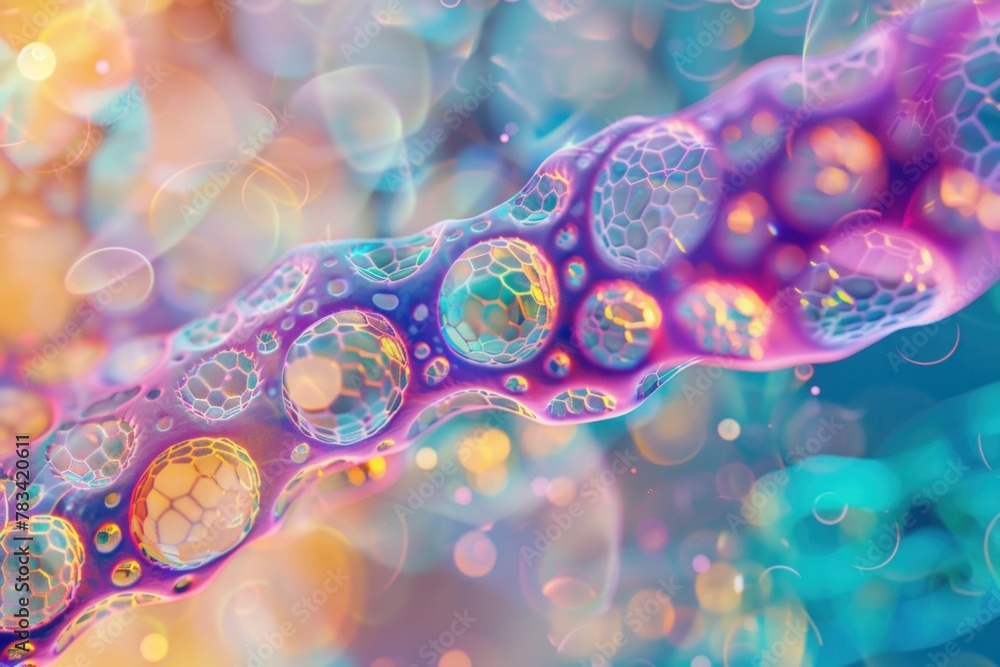 Abstract vibrant image of stem cells under a microscope with colorful ...