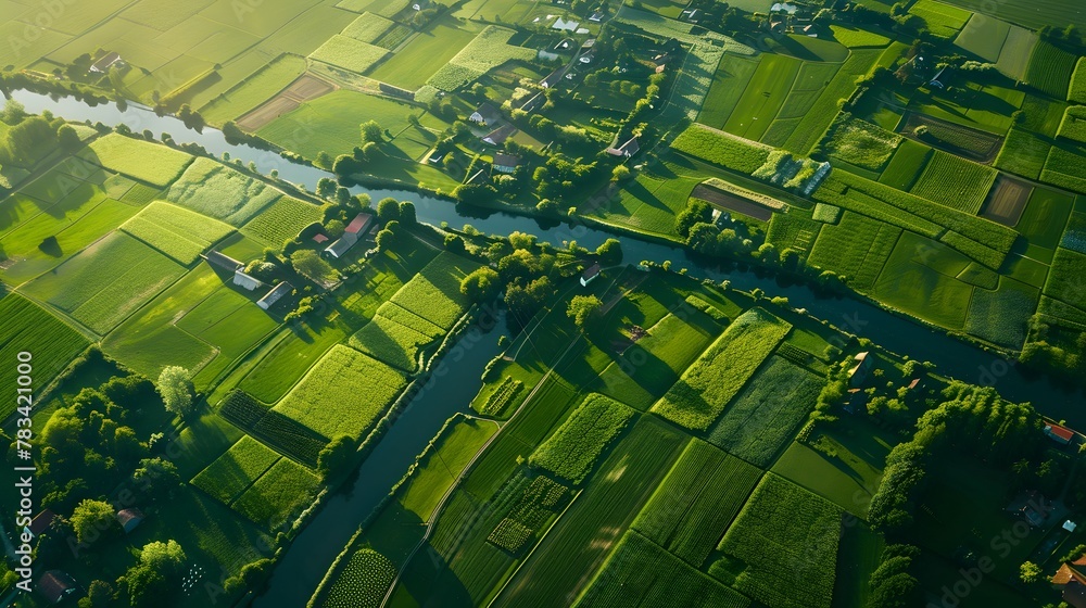 Banner of aerial satellite view of cultivated agricultural farming land ...