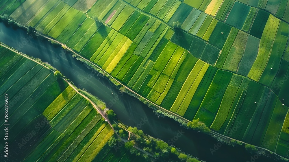 Banner of aerial satellite view of cultivated agricultural farming land ...