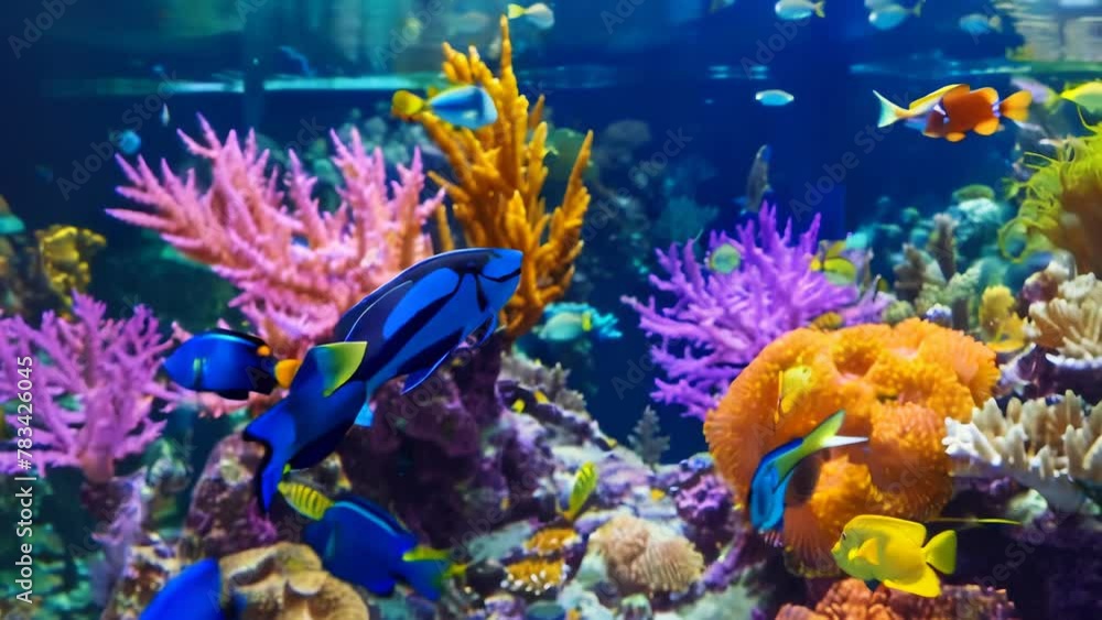 A vibrant coral reef teeming with life, with colorful fish swimming ...
