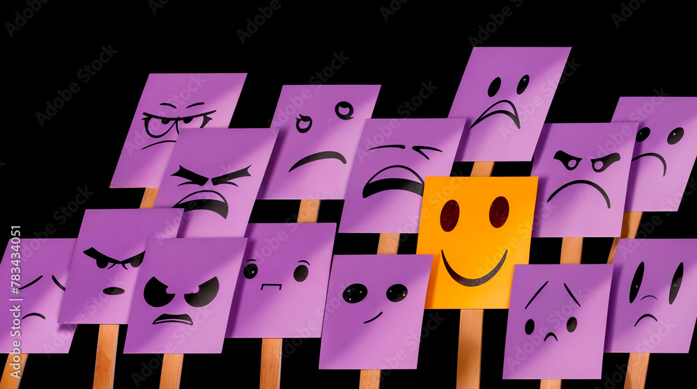 Attitude. Faces with different emotions, drawn by children on post-it ...