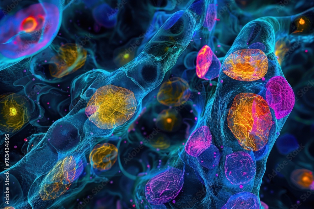 High-resolution microscopic image showing detailed nerve fibers with ...