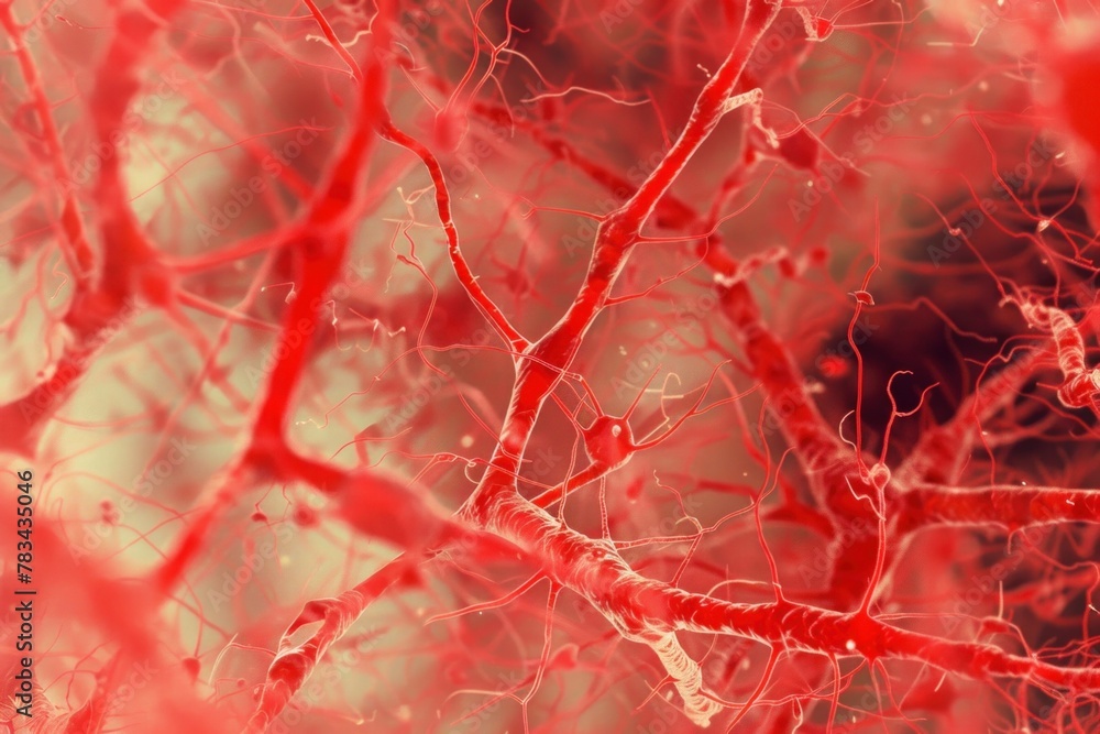 Microscopic view of a blood clot formation with a red overlay ...