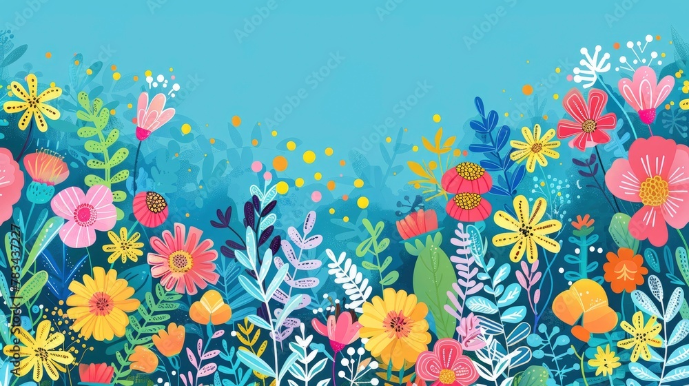 Floral background with colourful flowers and leaves. illustration of ...