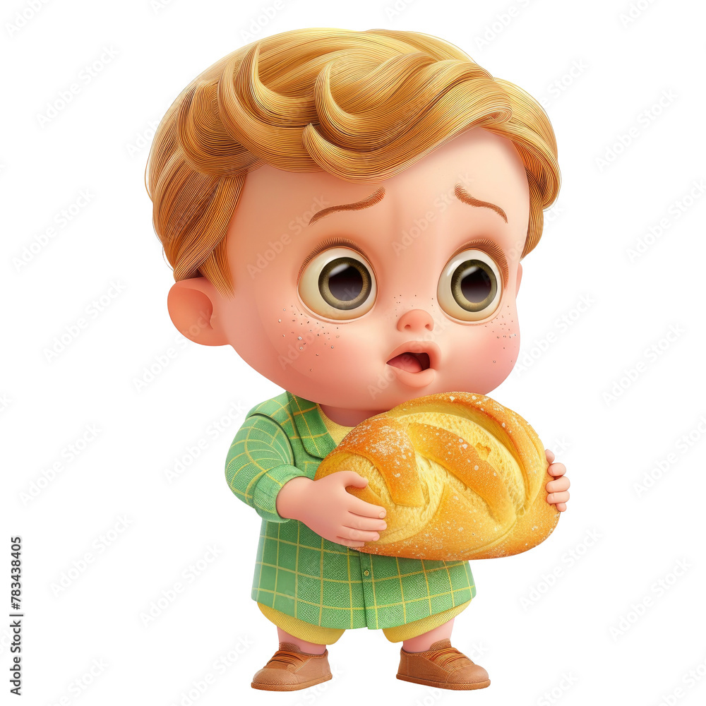 Cartoon boy gripping a loaf of bread, Cartoon baby isolated on ...