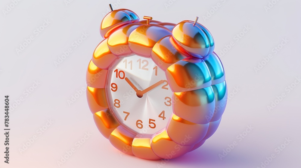 Isometric artistically surreal 3D image presents a warped alarm clock ...