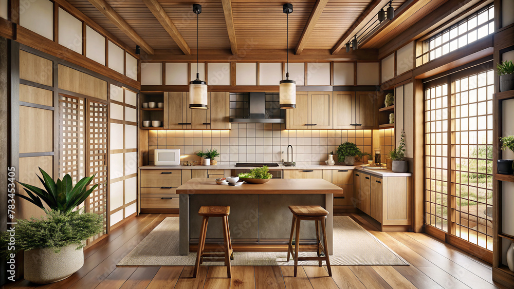 Japandi style kitchen featuring a combination of Japanese ...