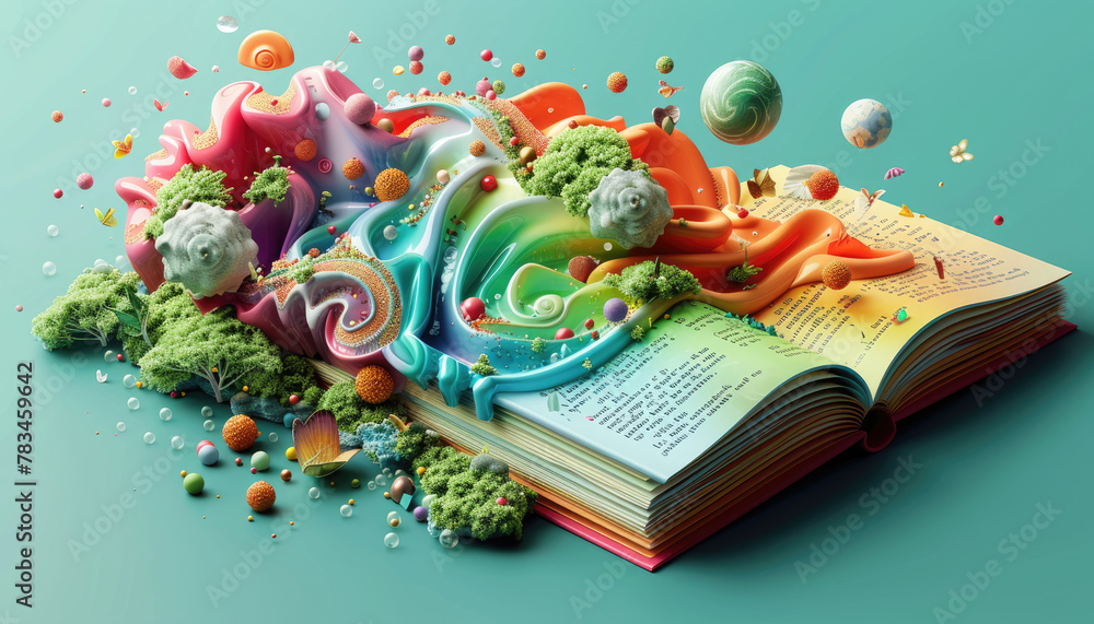 Striking 3D world book day Illustration Surreal Design Symbolizing ...