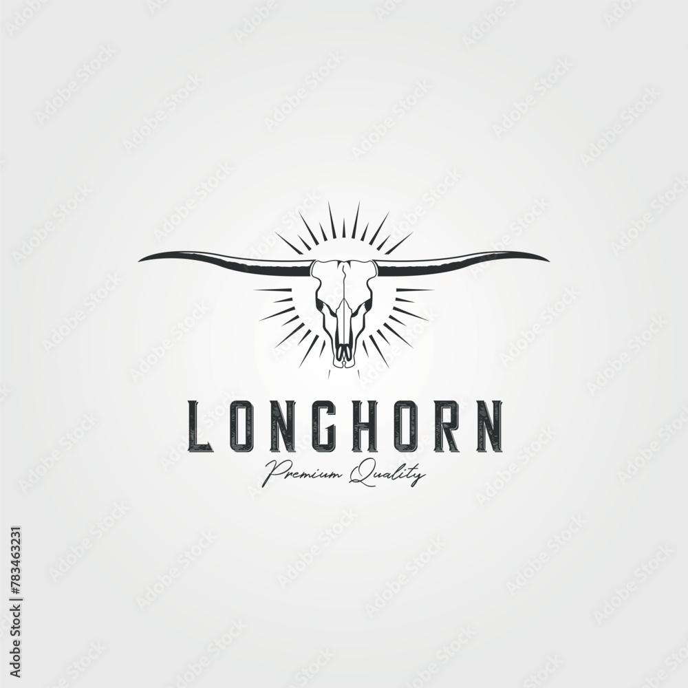 simple longhorn with sun brush logo vintage vector illustration design ...