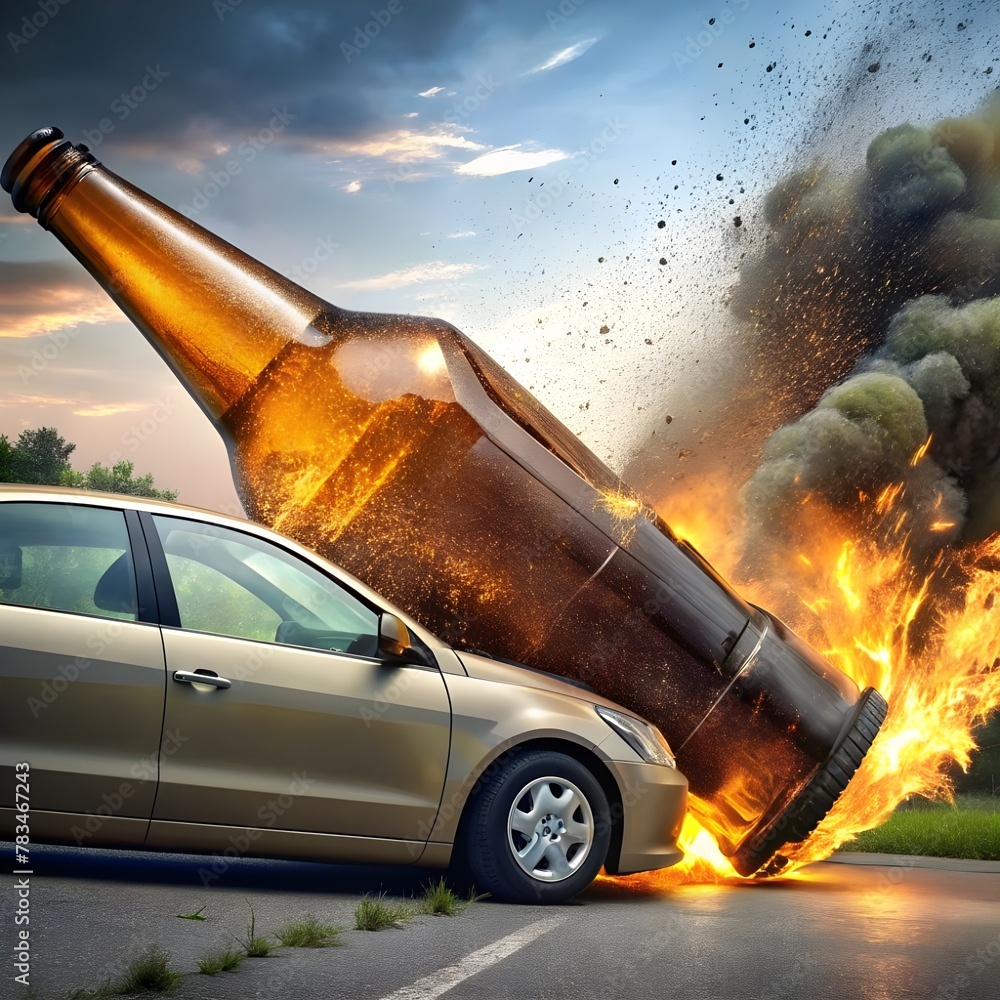 Don't drink and drive - Auto accident involving one car and bottle of ...
