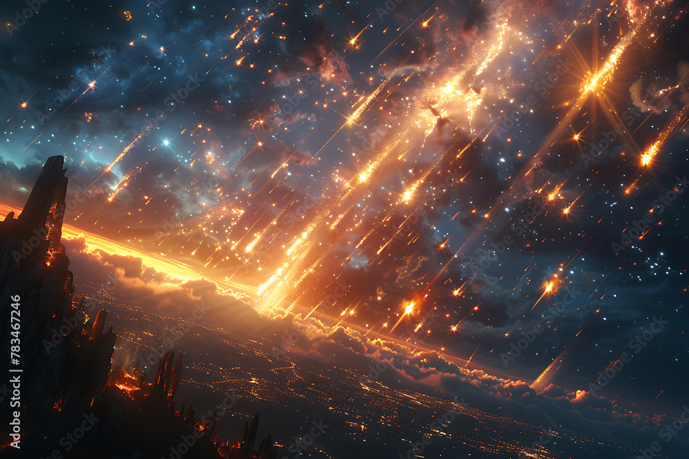 A mesmerizing starfall with falling stars streaking across the night ...