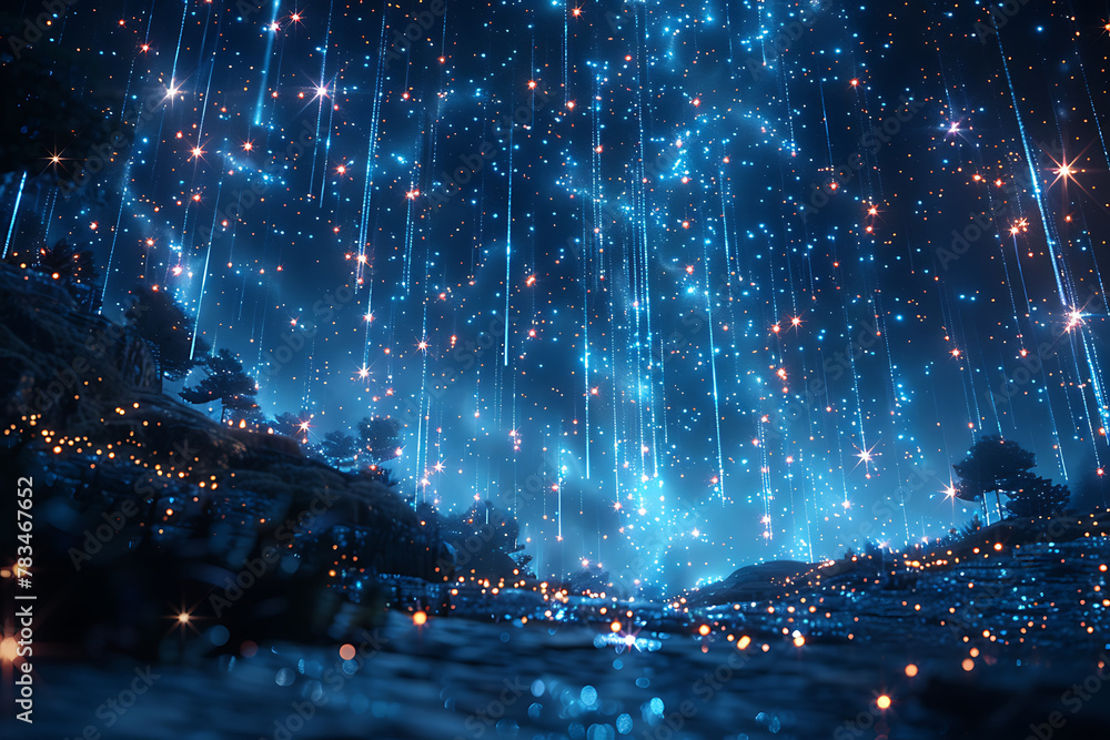 A mesmerizing starfall with falling stars streaking across the night ...