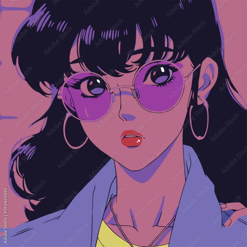 Lofi neon colors 80s anime still, girl wearing retro outfit, retro ...