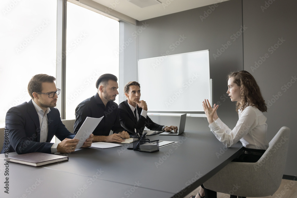 Young attractive woman vacancy candidature passing job interview in ...