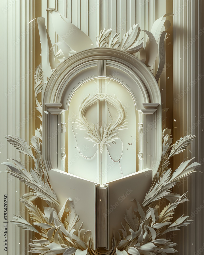 Triumphant 3D Book Design Encircled by Symbols of Accomplishment for ...