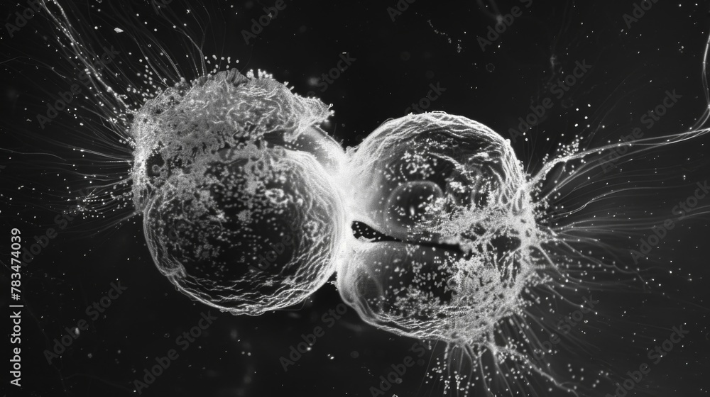 An electron microscope image of a protozoa undergoing cell division ...