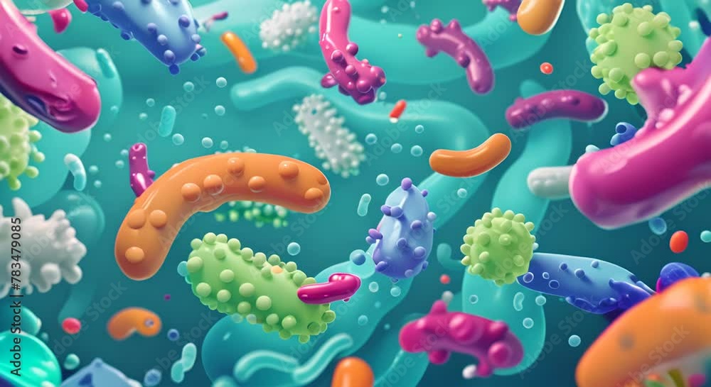 Animated depiction of probiotics populating the gut microbiota, in a ...