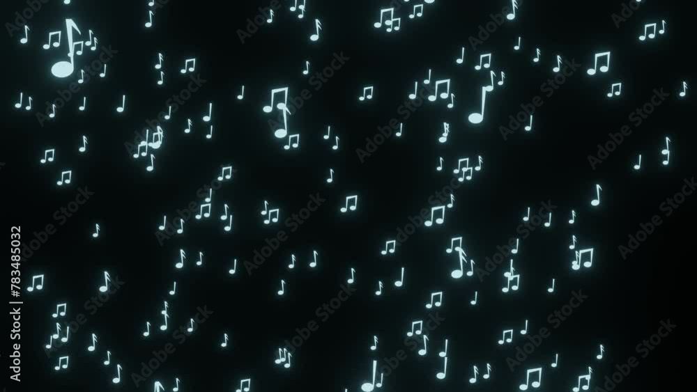 Illustration of musical notes scattered on black background. Chord ...