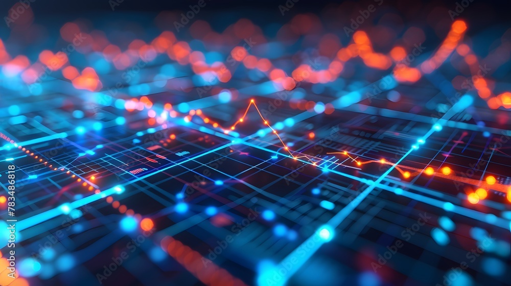 Financial stock market charts with trend lines, blue charts, charts ...
