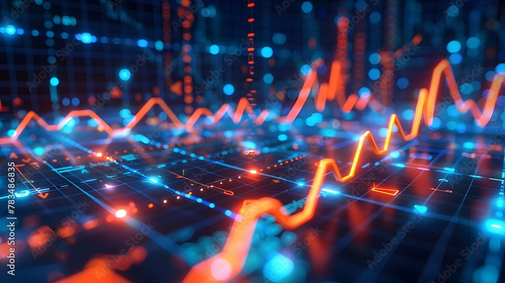 Financial stock market charts with trend lines, blue charts, charts ...