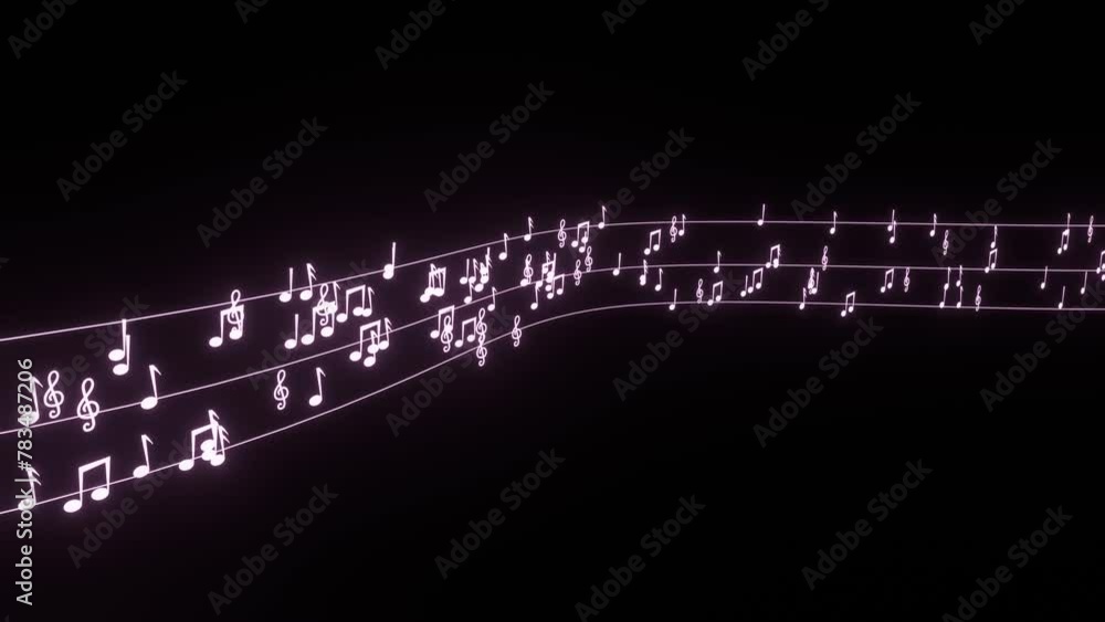 Illustration of musical notes running in a row on a black background ...