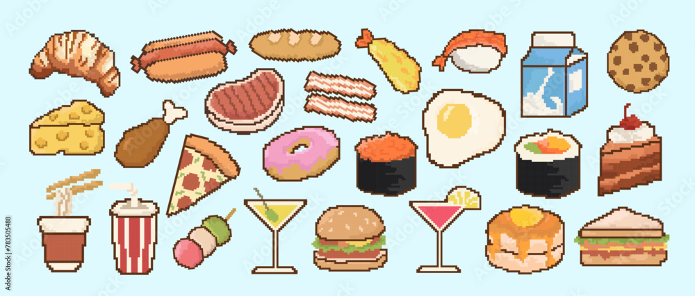 Food pixel art collection illustration. Pixel art food computer design ...
