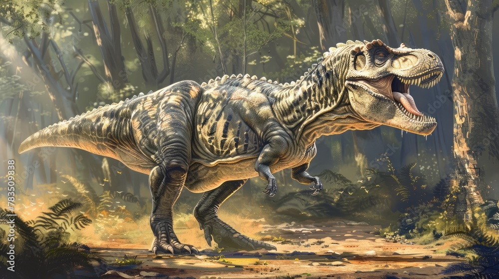 AI-generated majestic dinosaurs in a prehistoric landscape ...