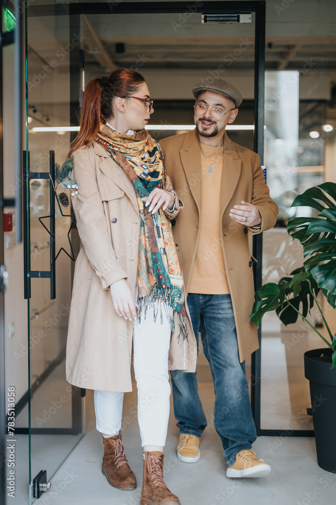 Business employee going home after work. They are walking out of office ...