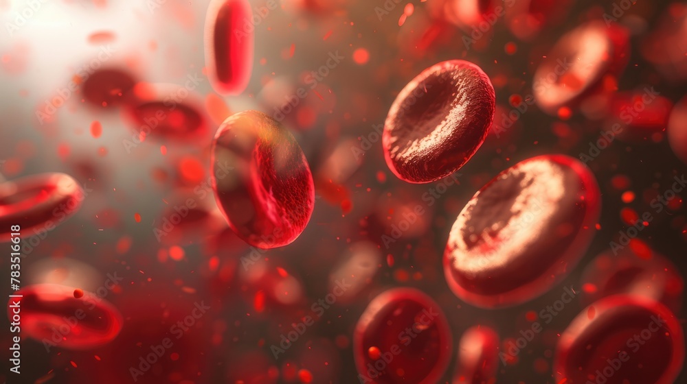 Closeup macro image of red blood cells and organic tissues. Leukocytes ...
