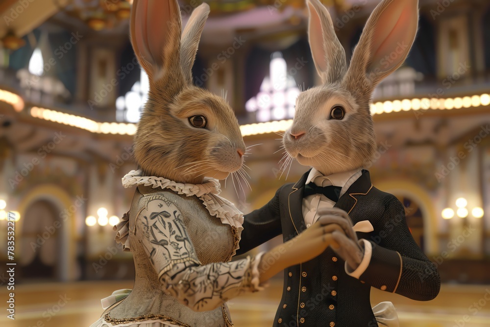 Dapper anthropomorphic rabbit couple, fashionistas in vintage attire ...