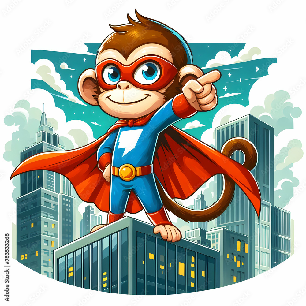 A superhero monkey, monkey, superhero, flaying, cartoon, illustration ...