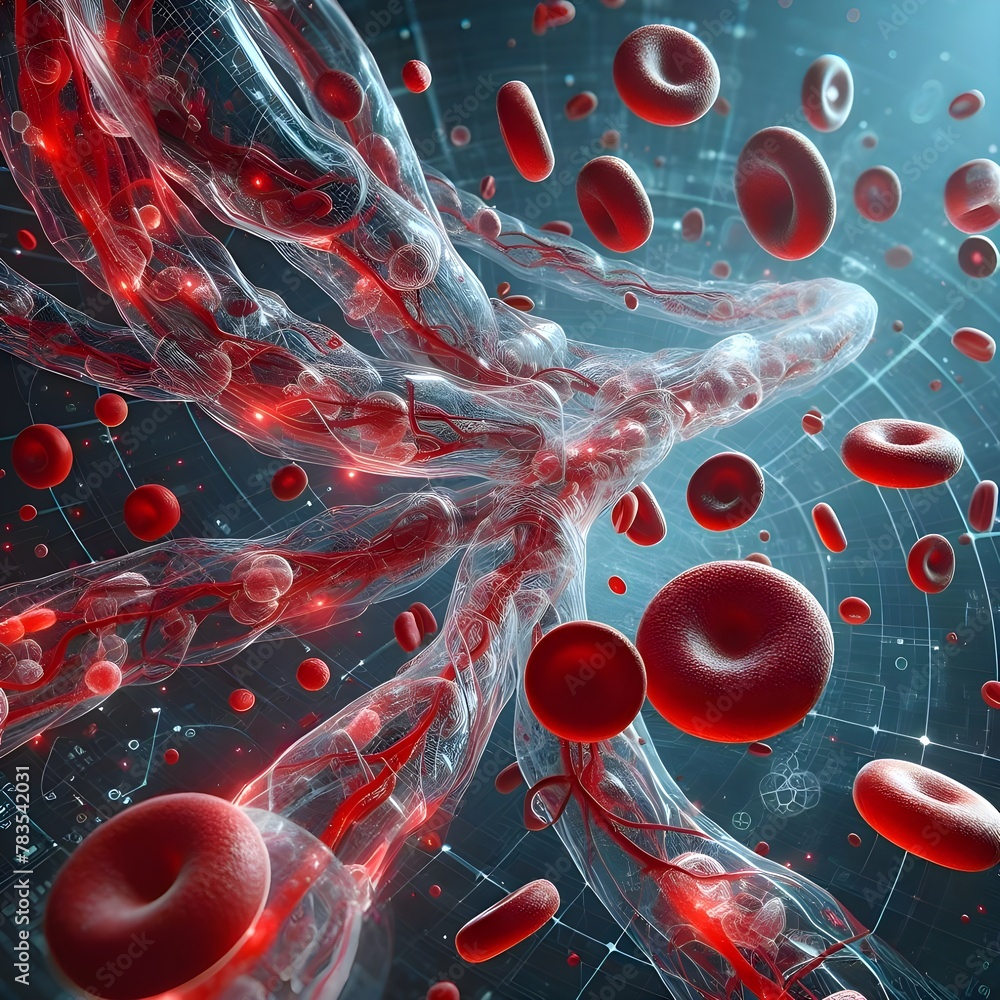 Red blood cells, arteries vein in human body 3d render illustration ...